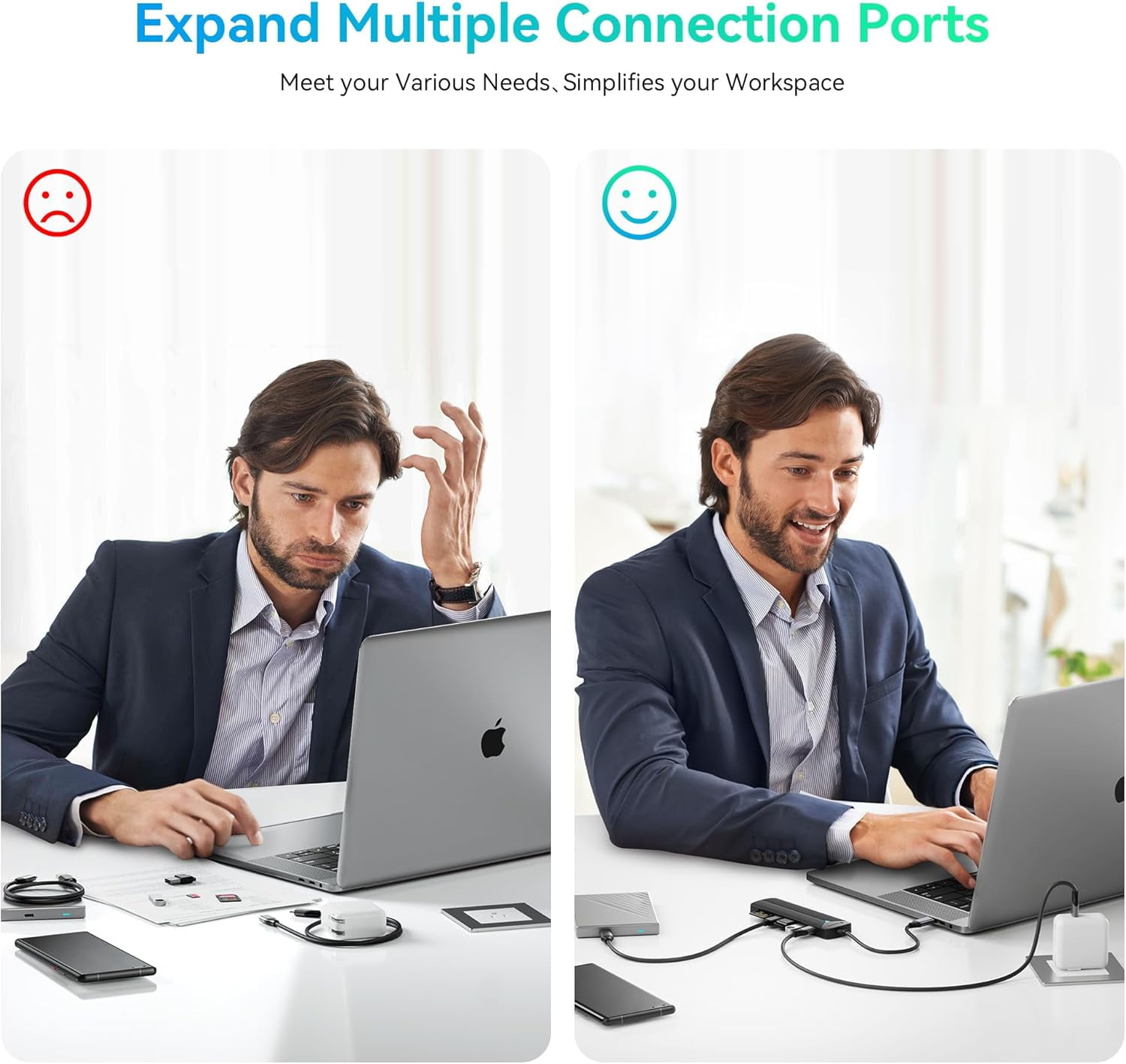 RREGER-USB-C Hub 7 Ports with SD&TF Card Reader, 4K HDMI Display, Three ...