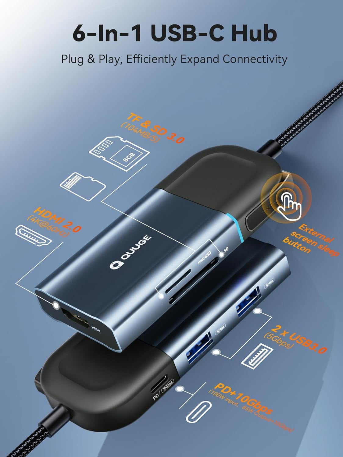 RREGER-USB C Hub Multiport Adapter with 4K60Hz: 6in1 Laptop Docking ...