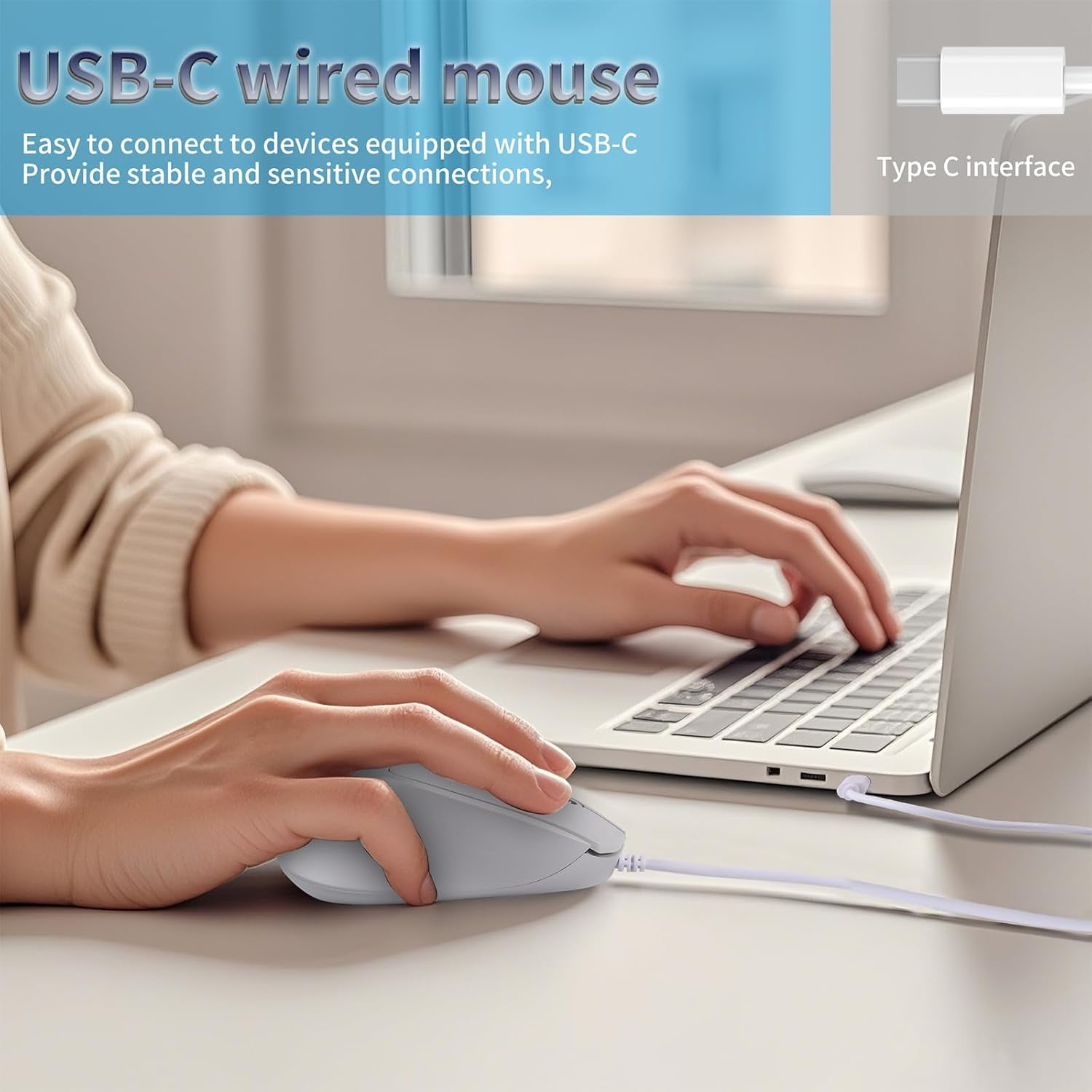 RREGER-USB C Mouse, Wired Mouse - Low Noise, Compact Design, Compatible ...