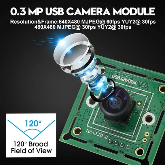 RREGER-USB Camera Module 120 Degree Wide Angle Lens 60fps High Speed 10 ...