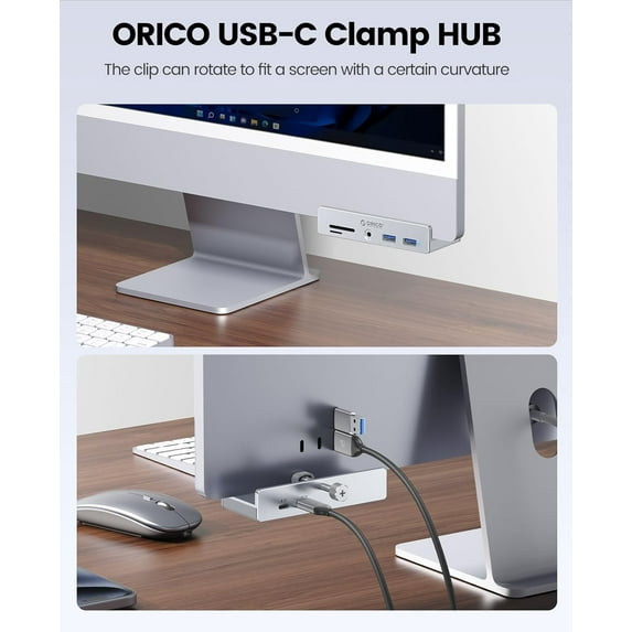 RREGER-USB Hub 3.0, Clamp USB Hub with Extra Power Port, Aluminum USB C ...