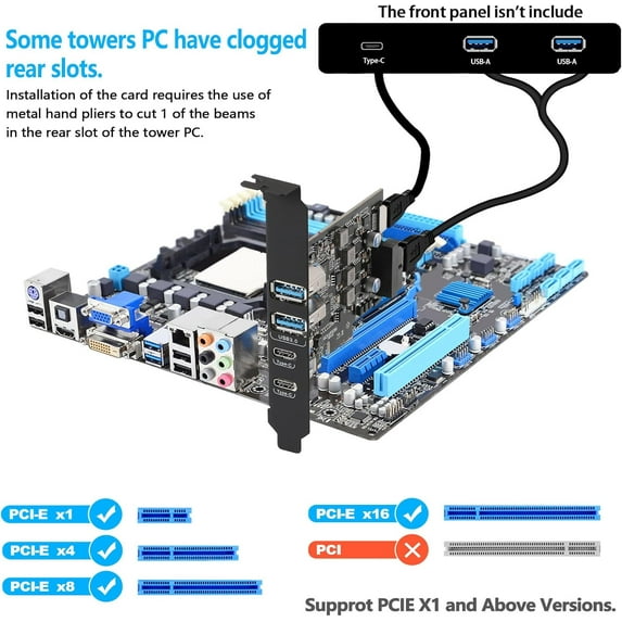 RREGER-USB PCIe Card PCI Express to 6 Ports USB Expansion Card (2X Type ...