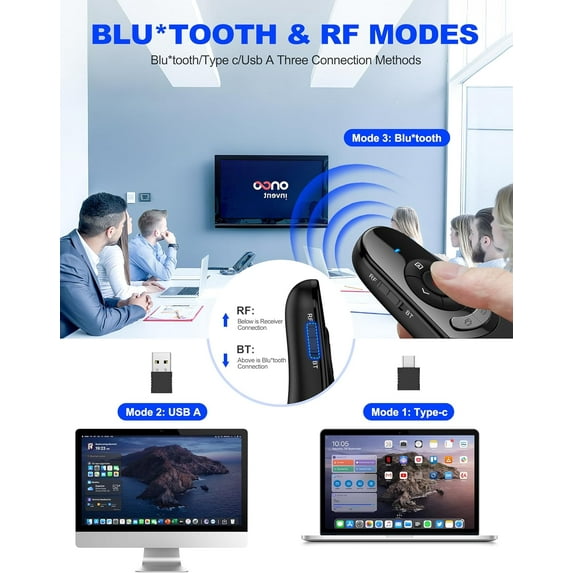RREGER-USB Type C Wireless Presentation Clicker, BT&RF 2.4GHz Dual ...