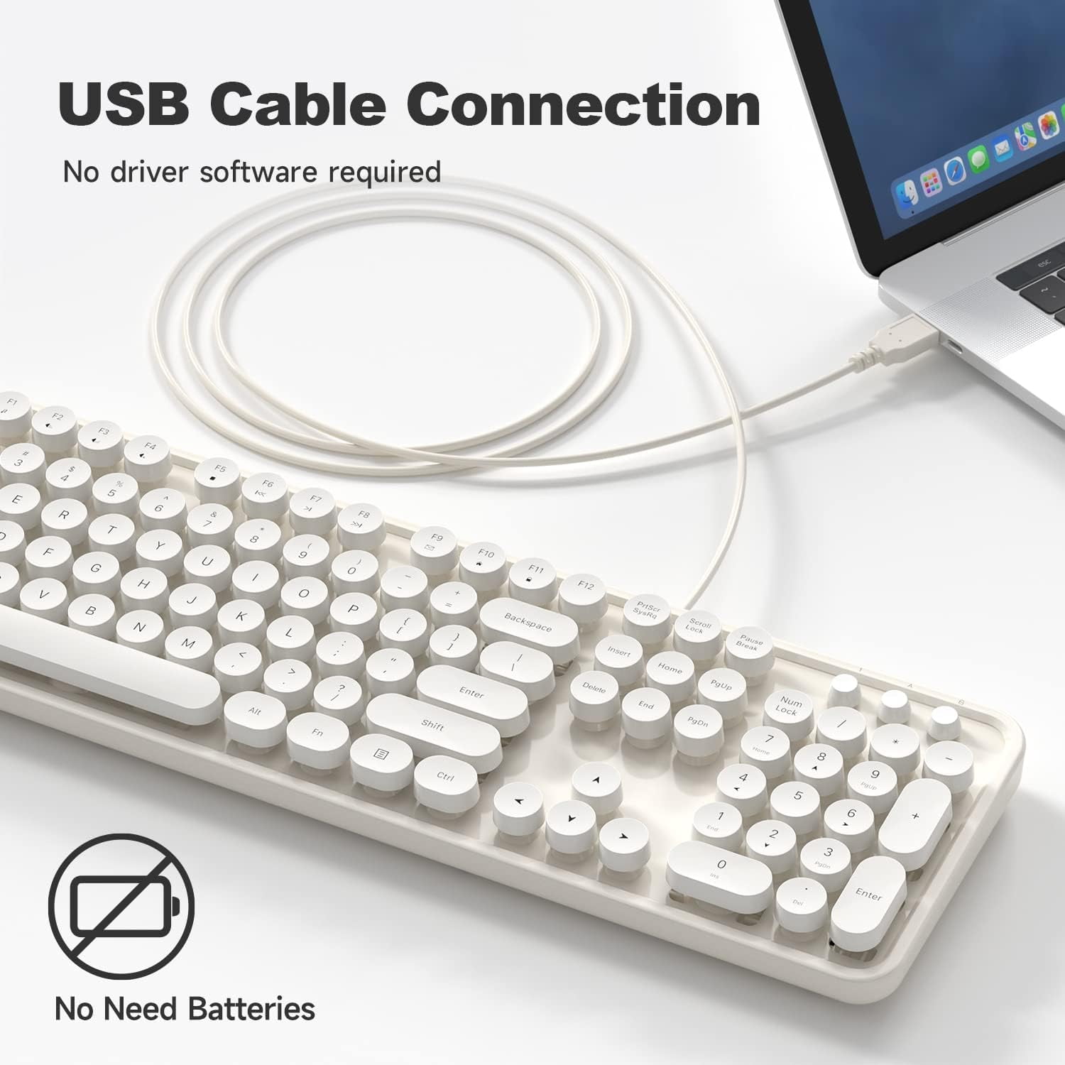 RREGER-USB Wired Computer Keyboard - Retro Typewriter Keyboard - Full ...