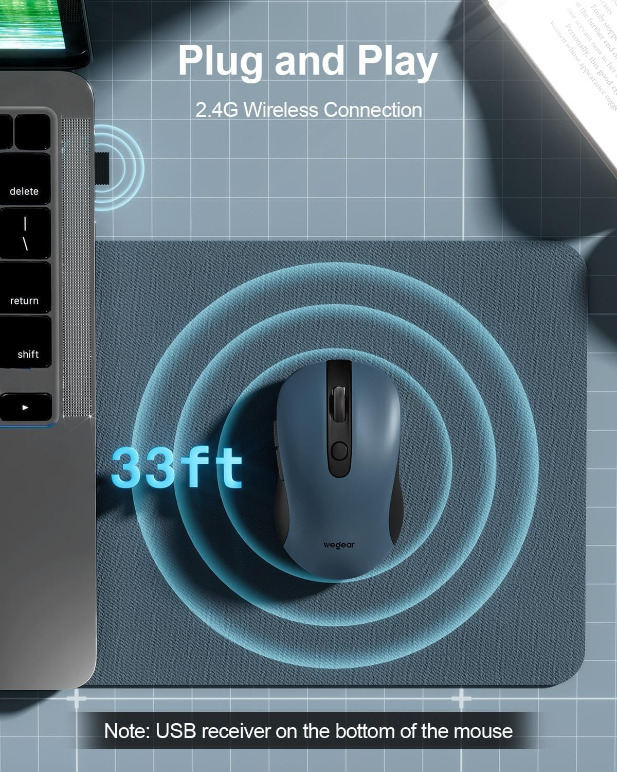 RREGER-USB Wireless Mouse for Laptop PC Mac, 2.4GHz Cordless Mouse with ...