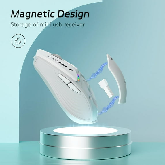 RREGER-V19 Wireless Mouse, 2.4GHz Rechargeable Mouse LED with Battery ...