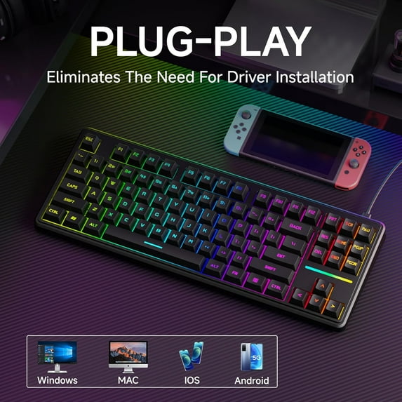 RREGER-V80 Wired TKL RGB Gaming Keyboard, 80% Compact Layout with PBT ...