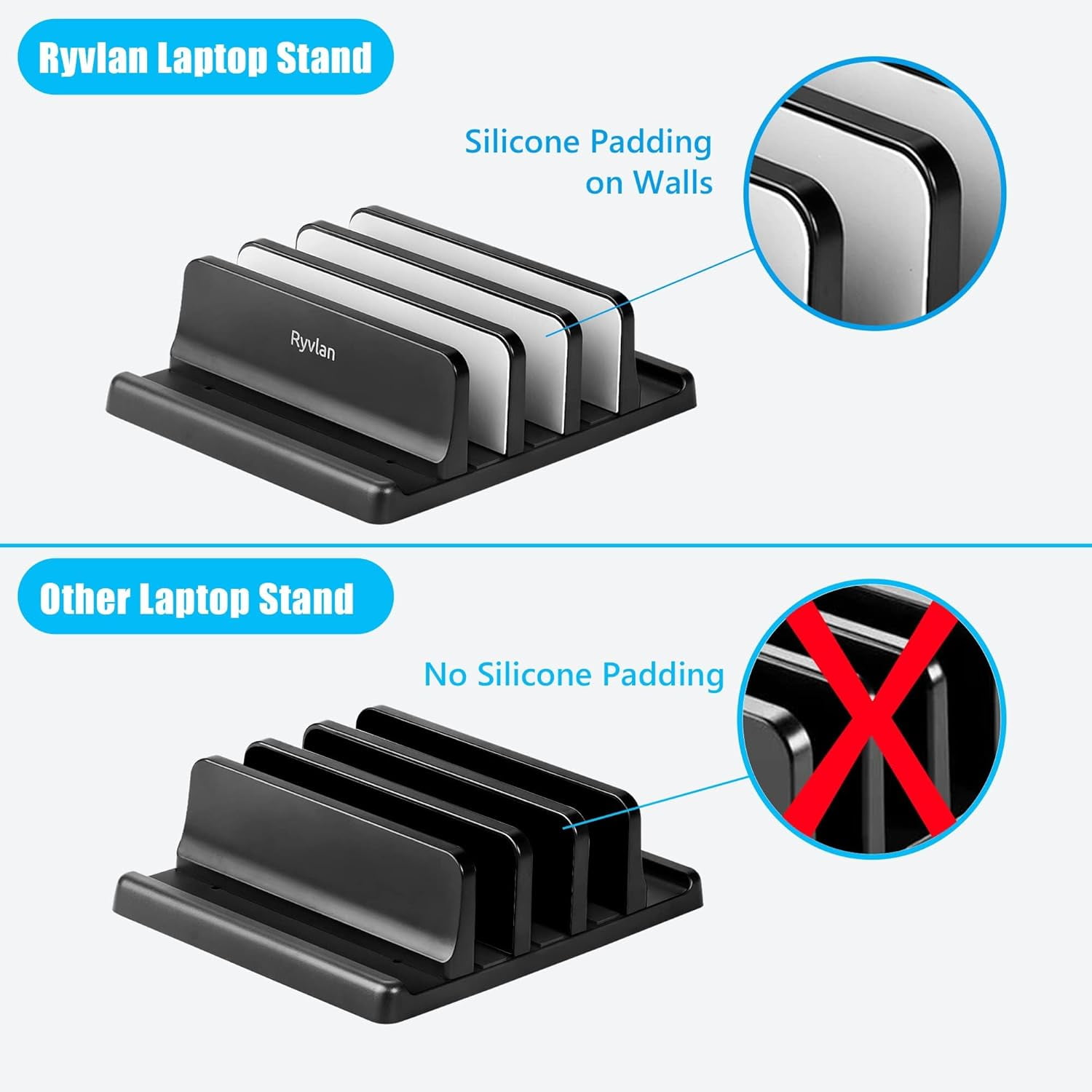 RREGER-Vertical Laptop Stand, 3 Slot Adjustable Laptop Storage Rack and ...