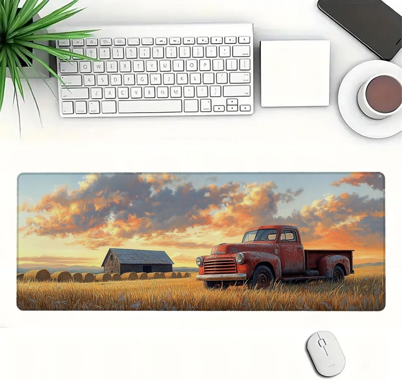 RREGER-Vintage Mouse Pad Truck Barn Sunset Haystack XL Mouse Pad Large ...