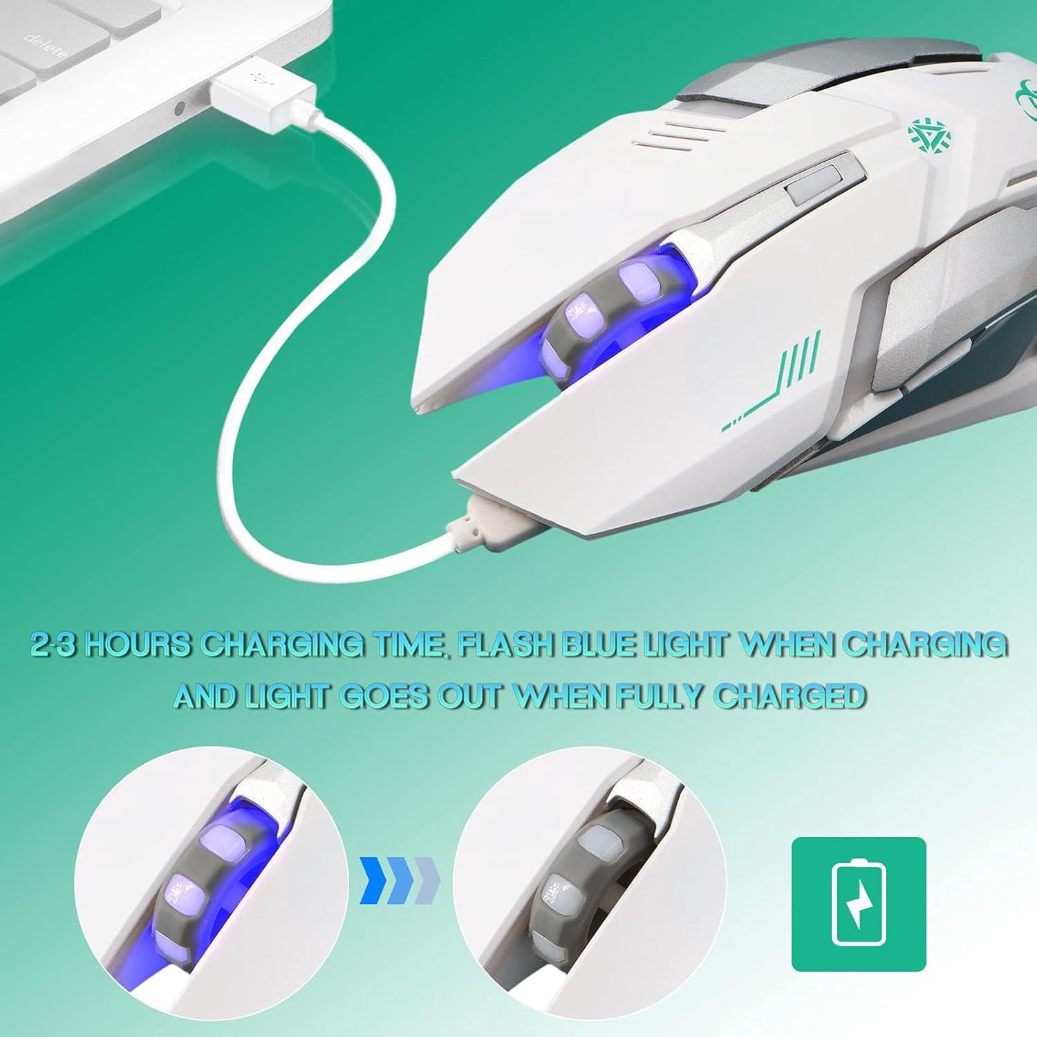 RREGER-White Wireless Gaming Mouse, Silent Click Wireless Mouse with 3 ...