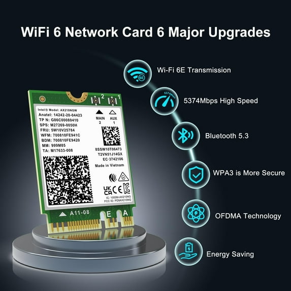 RREGER-WiFi 6E Wireless Card Intel AX210NGW, Bluetooth 5.3 Tri-Band ...