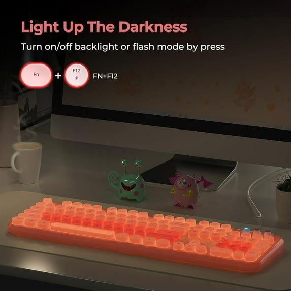 RREGER-Wired Backlit Keyboard, USB Computer Keyboard with Retro Keycaps ...