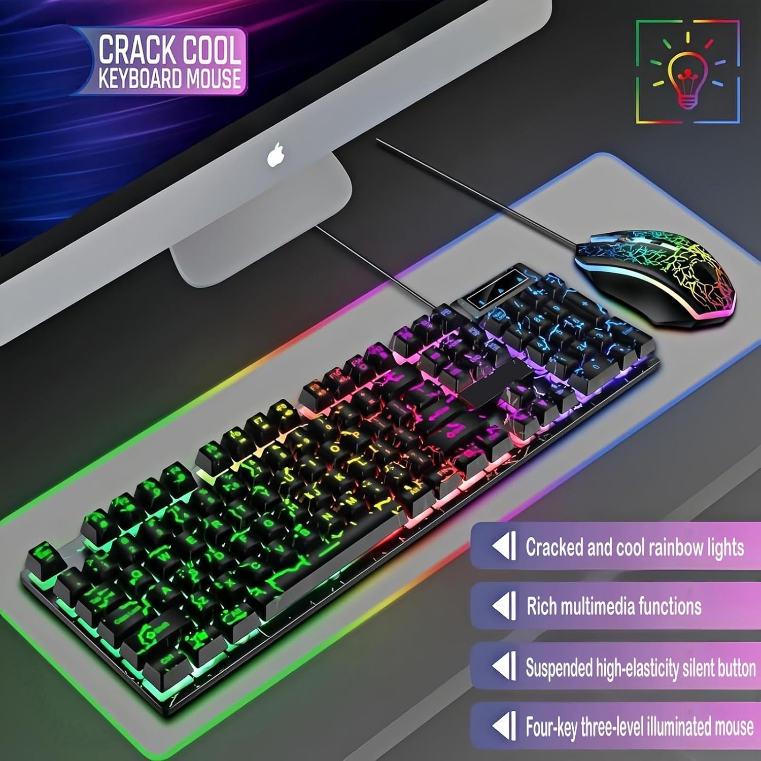 RREGER-Wired Crack Game Keyboard and Mouse Set with Mechanical Feel ...