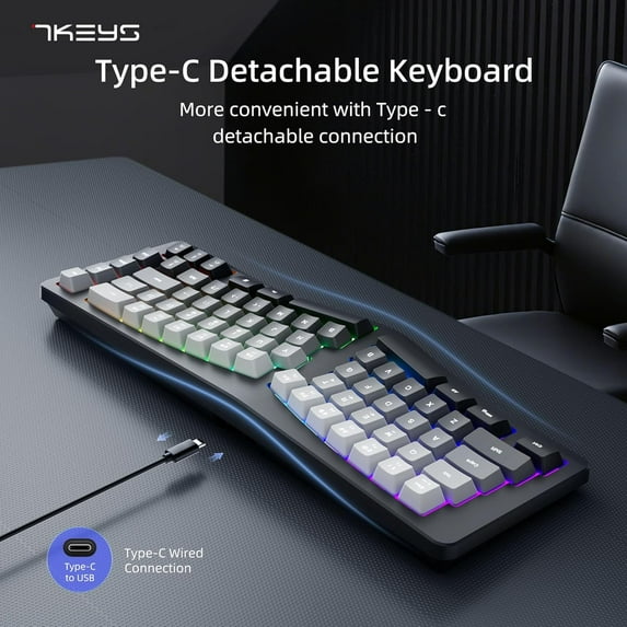 RREGER-Wired Ergonomic Keyboard, Compact Mini Split Keyboard 69 Keys ...