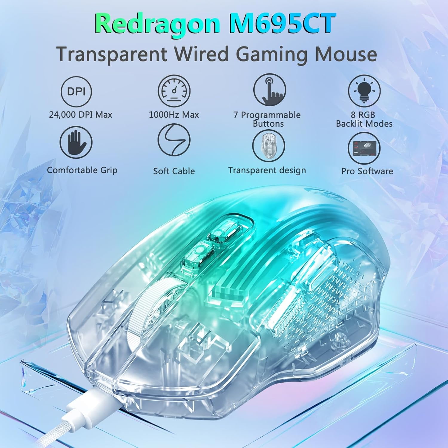 RREGER-Wired Gaming Mouse, 24,000 DPI, 7 Programmable Button, 2 Side ...