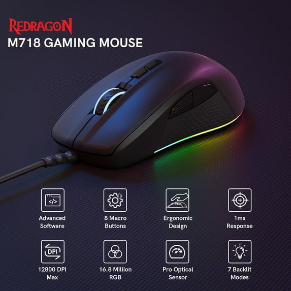 RREGER-Wired Gaming Mouse, Black PC Gaming Mice with RGB Backlits, 7 ...