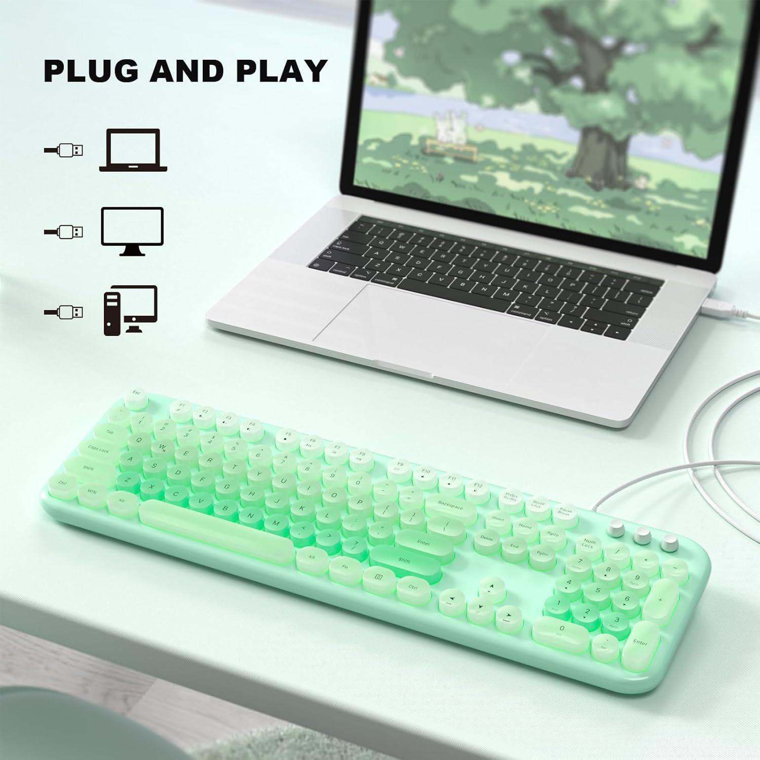 RREGER-Wired Keyboard with Backlit, Light Up Computer Keyboards with ...