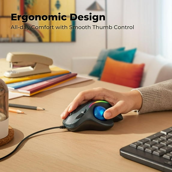 RREGER-Wired Trackball Mouse with RGB Lighting, Ergonomic Thumb Control ...