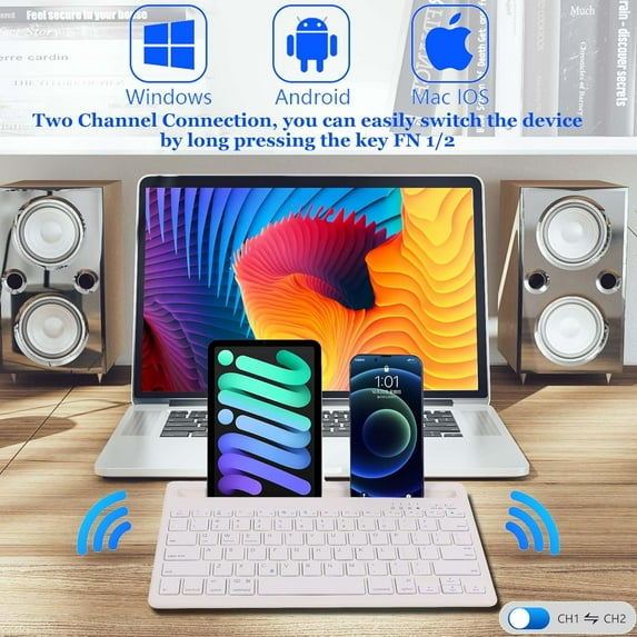 RREGER-Wireless Bluetooth Keyboard with Tablet/Phone Integrated Holder ...