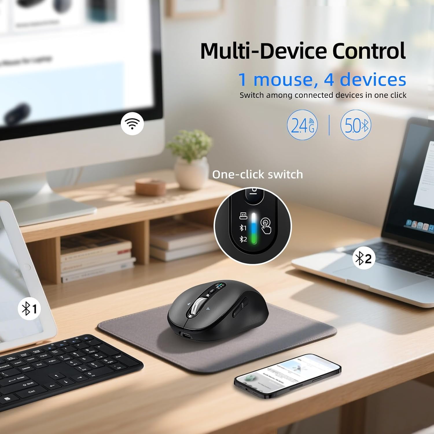 RREGER-Wireless Bluetooth Mouse,Multi Device Ergo Computer Mouses,Metal ...