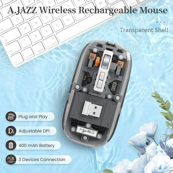 RREGER-Wireless Bluetooth5.1&2.4G Mini Lightweight Mouse,Transparent ...