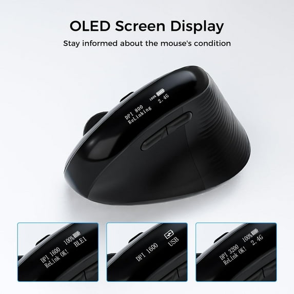 RREGER-Wireless Ergonomic Mouse with ScreenBluetooth Vertical Mouse ...