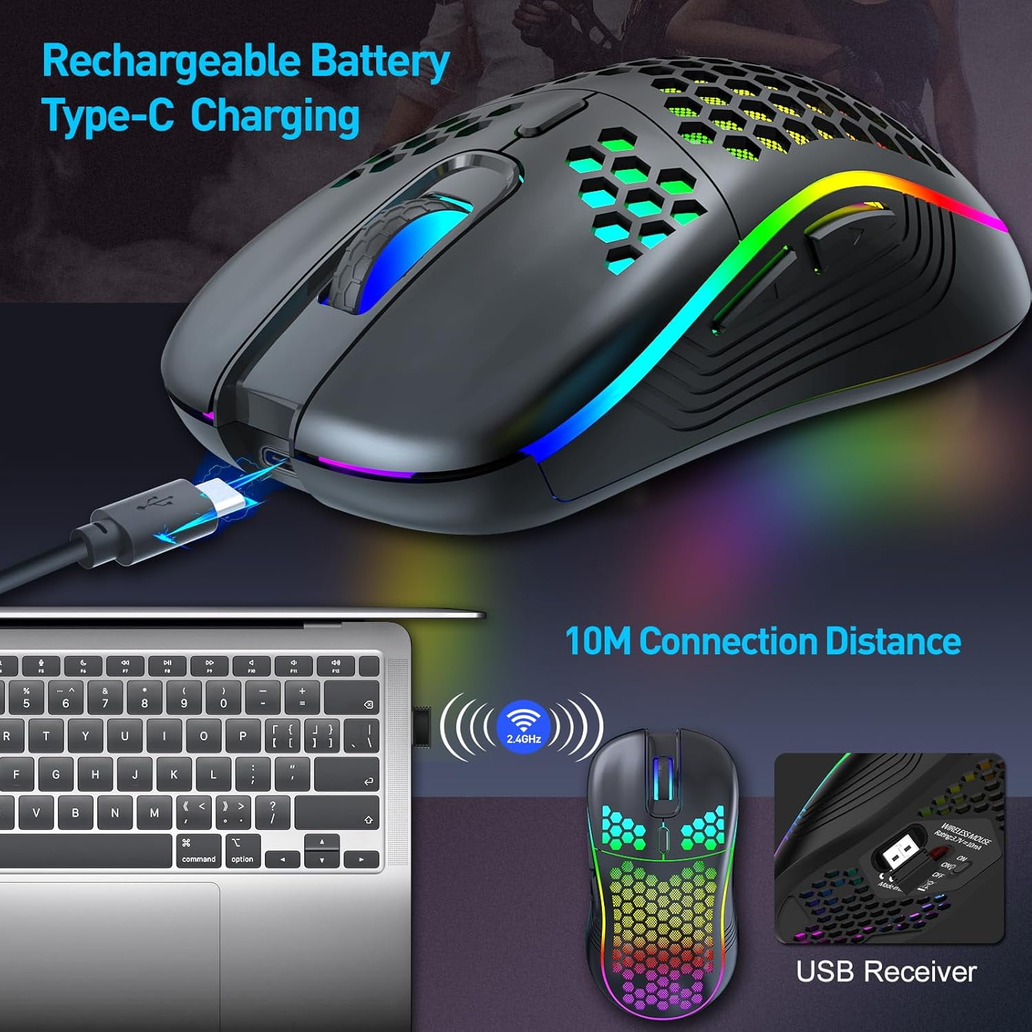 RREGER-Wireless Gaming Mouse, Rechargeable Computer Mouse Ergonomic ...