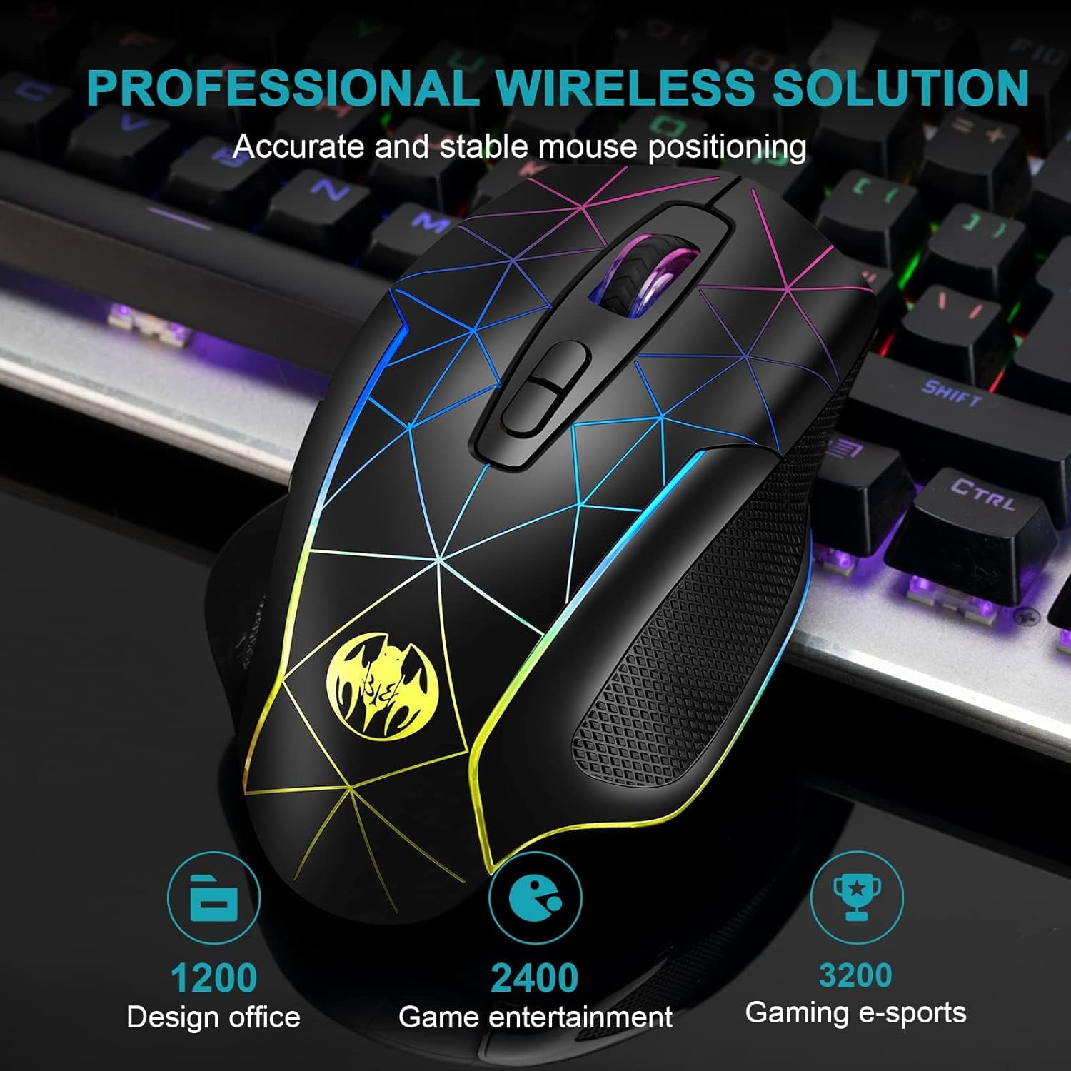 RREGER-Wireless Gaming Mouse, Rechargeable Mice 3 Level DPI With ...