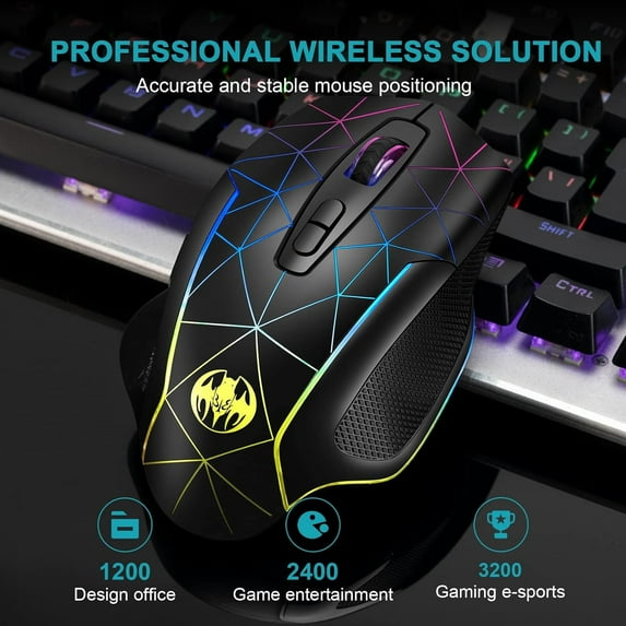 RREGER-Wireless Gaming Mouse, Rechargeable Mice 3 Level DPI With ...