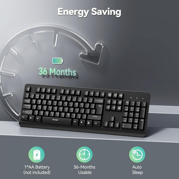 RREGER-Wireless Keyboard, 2.4G Silent Full-Size USB Keyboard with ...