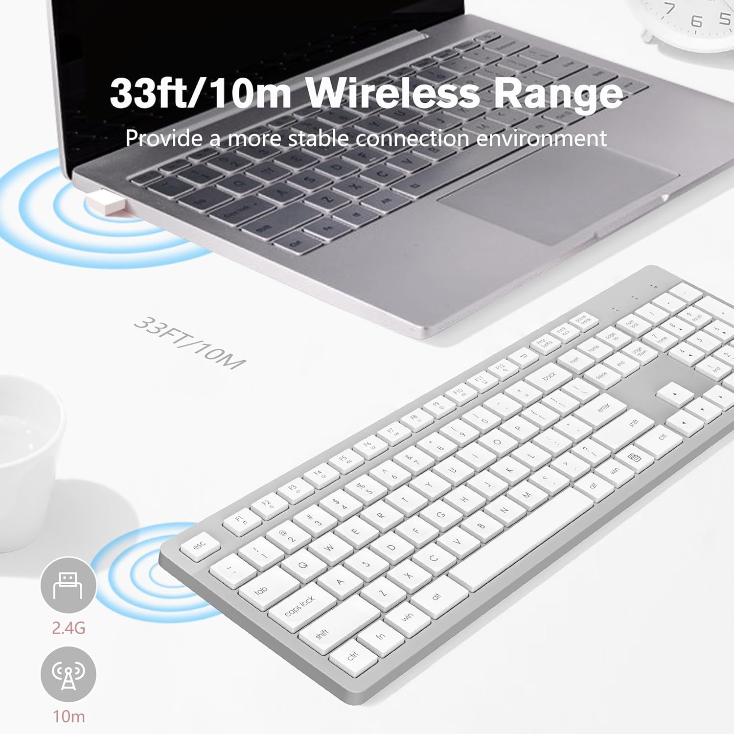 RREGER-Wireless Keyboard, 2.4GHz Full-Sized Ergonomic Computer Keyboard ...