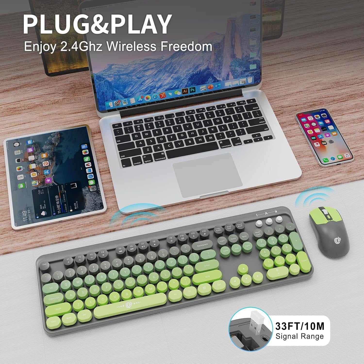 RREGER-Wireless Keyboard and Mouse Combo | Cute Colorful Keyboard and ...