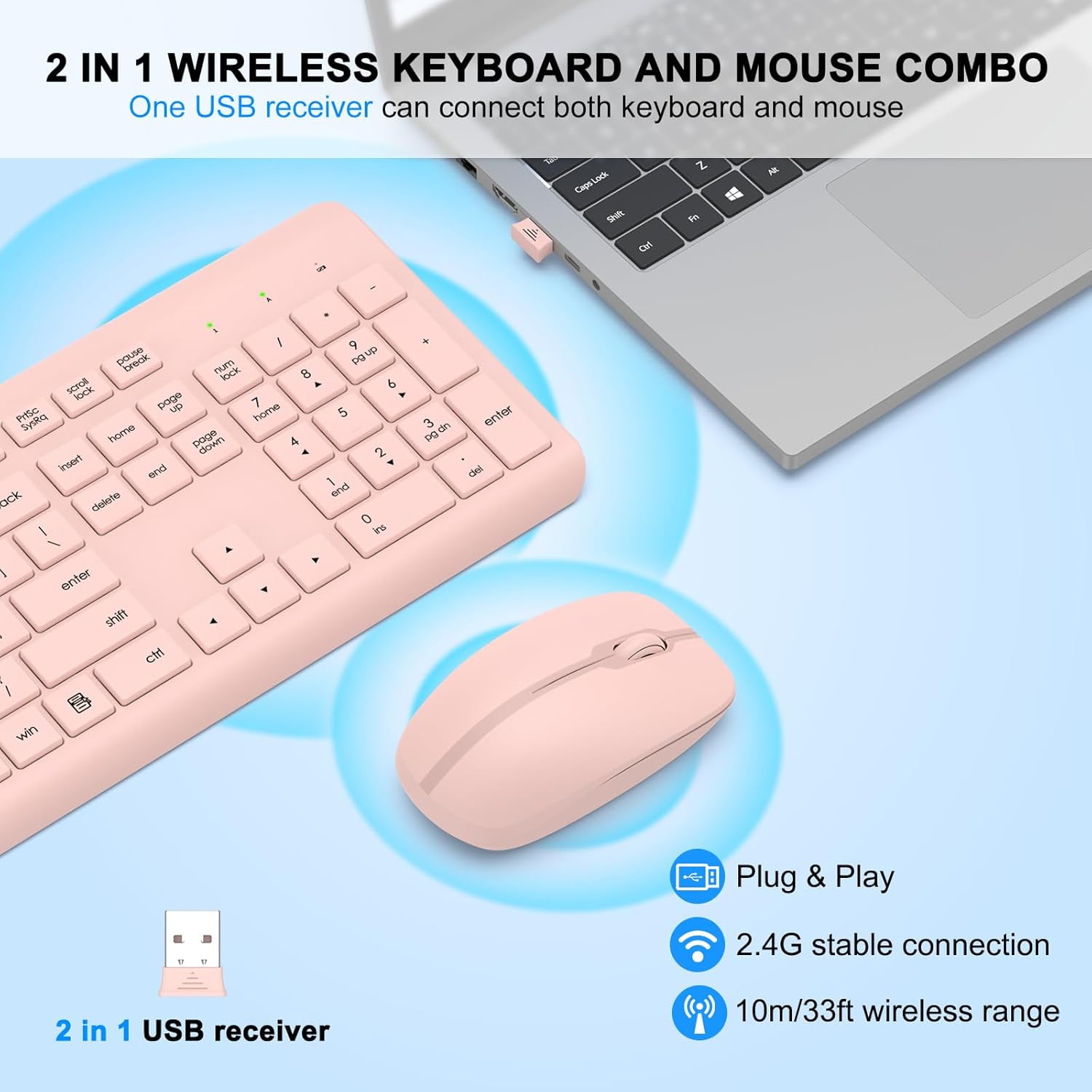 RREGER-Wireless Keyboard and Mouse Combo, Full Size Silent Ergonomic ...