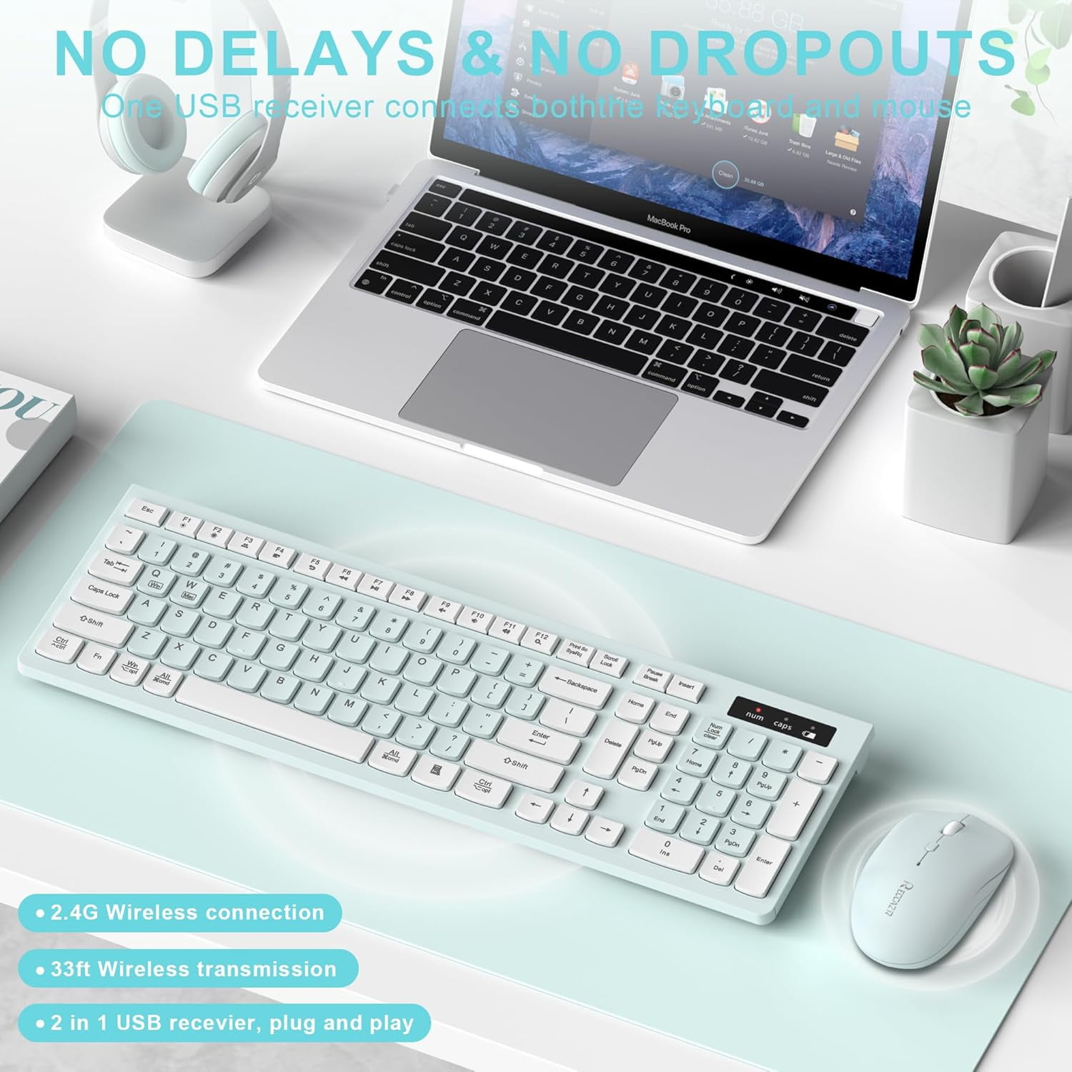 RREGER-Wireless Keyboard and Mouse Combo, Full-Sized Wireless Keyboard ...