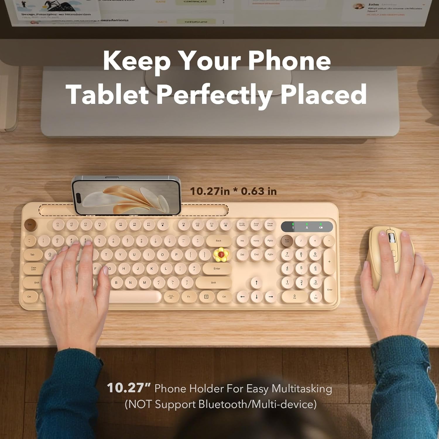 RREGER-Wireless Keyboard and Mouse Combo, Retro Round Keycaps, Cute ...