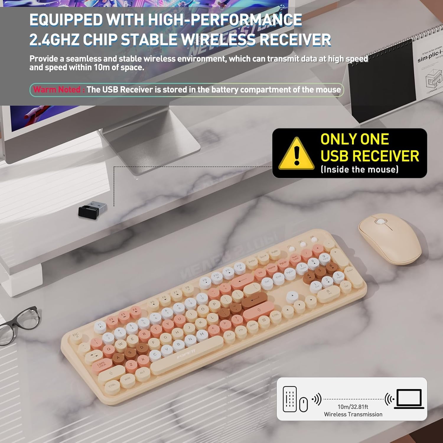 RREGER-Wireless Keyboard and Mouse Combo with Switch Button- 2.4GHz ...