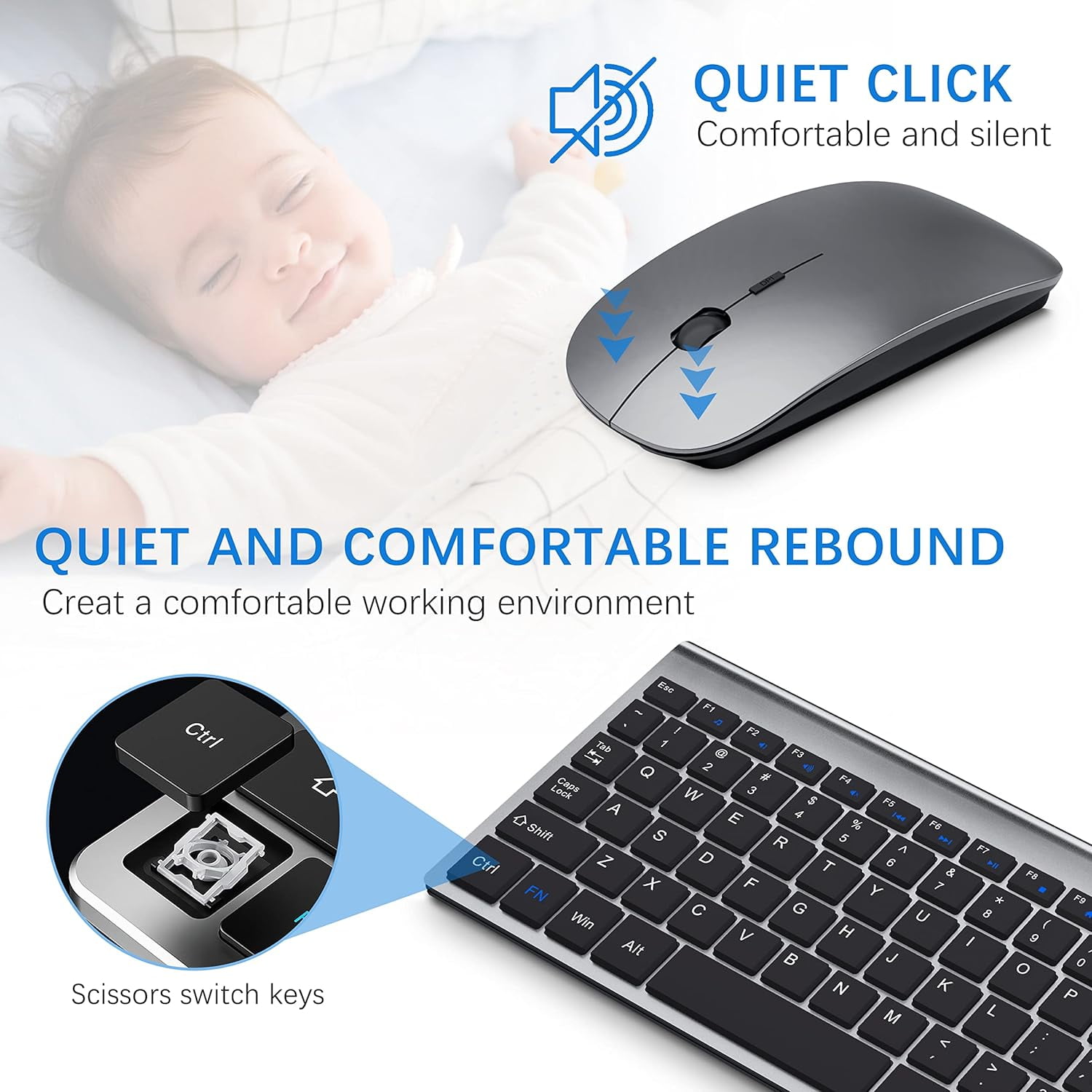 RREGER-Wireless Keyboard and Mouse with Mouse Pad Ultra Slim Combo, 2 ...