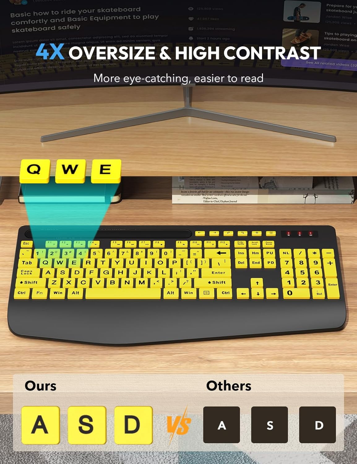 RREGER-Wireless Keyboard and Mouse, Wrist Rest, Large Print, Phone ...