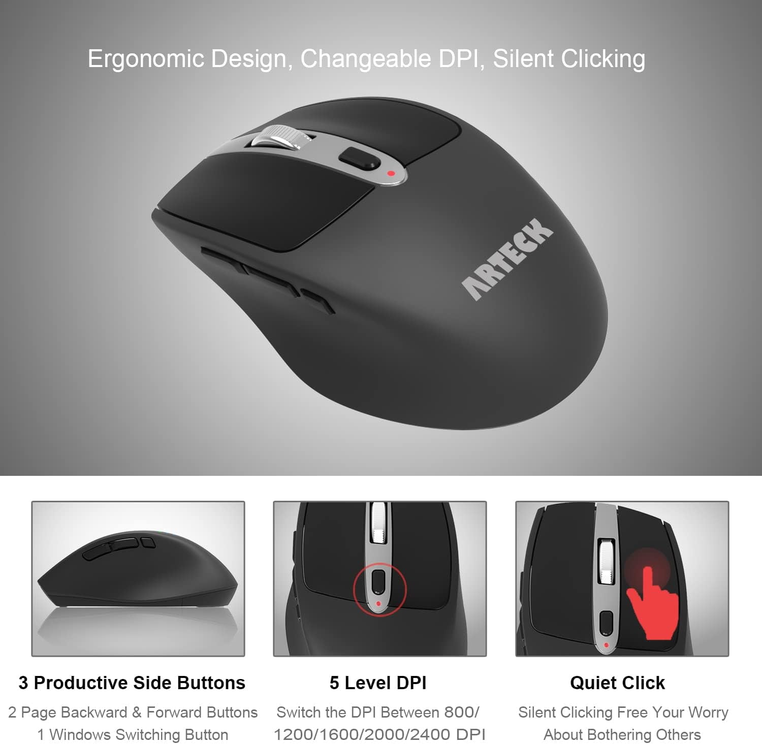 RREGER-Wireless Mouse, 2.4G USB Wireless Ergonomic Optical Mouse, with ...
