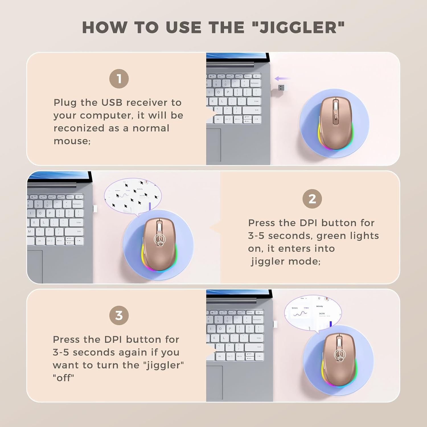 RREGER-Wireless Mouse Jiggler - LED Wireless Mice with Build-in Mouse ...