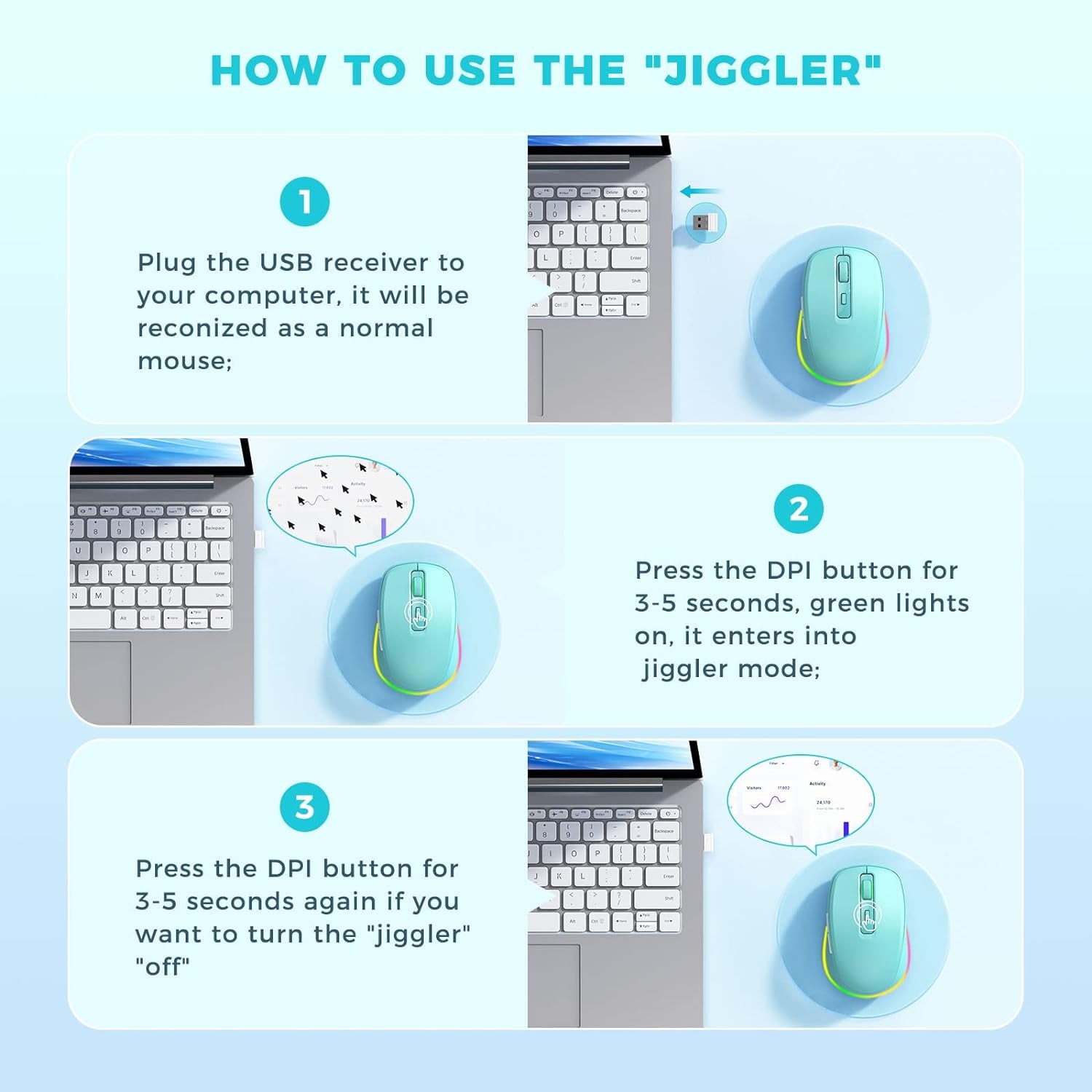 RREGER-Wireless Mouse, Mouse Jiggler - LED Wireless Mice with Build-in ...