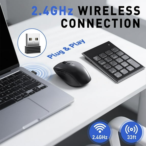 RREGER-Wireless Number Pad and Mouse Combo, 19 Key USB Keypad and 3 ...