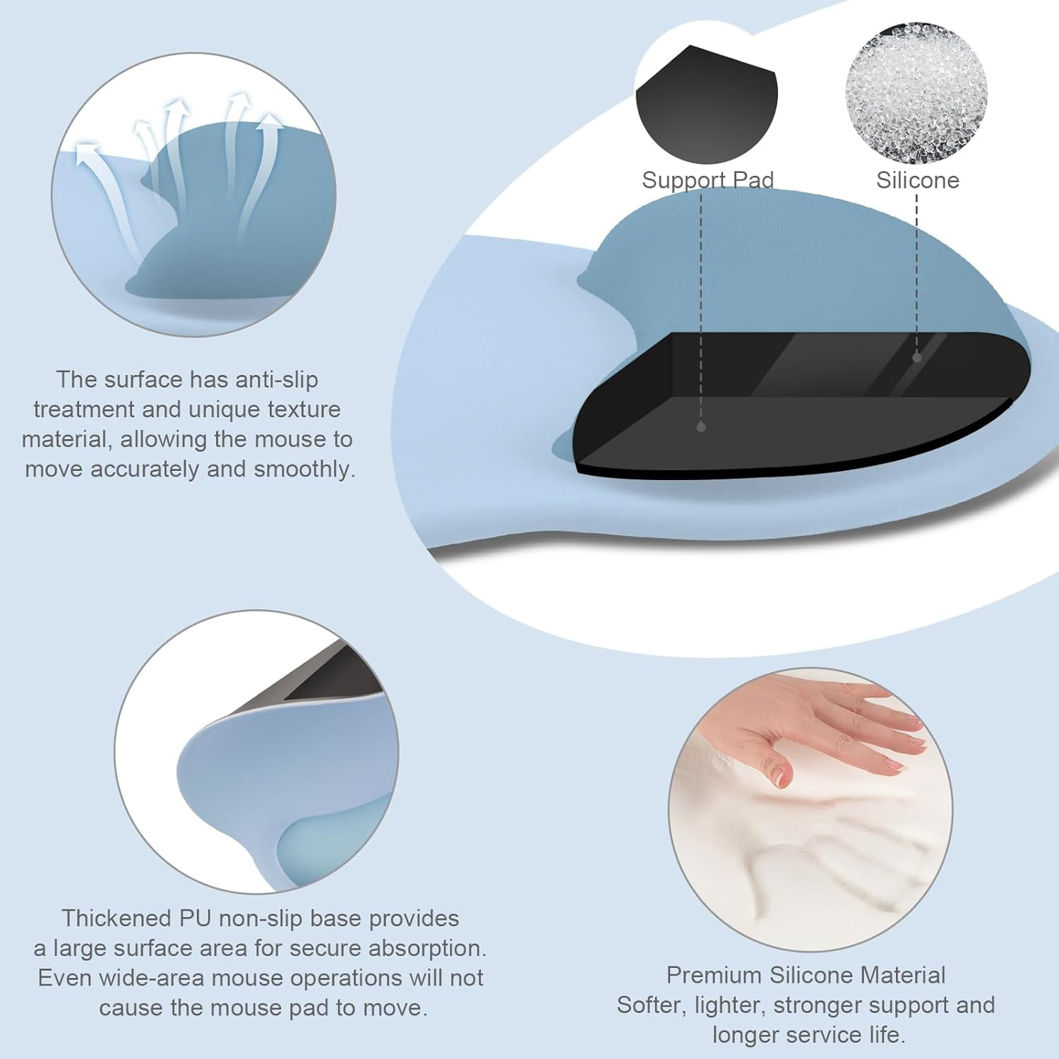 RREGER-Wrist Rest Support for Mouse Pad&Keyboard Set, Circle Curved ...