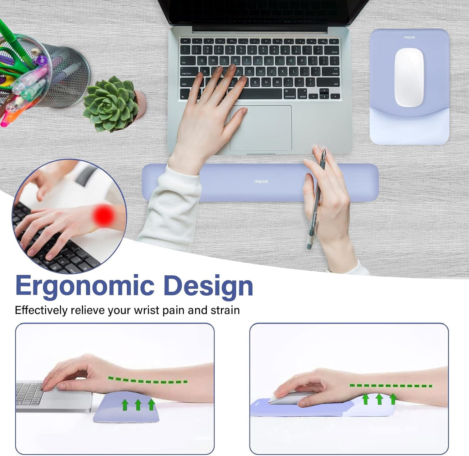 RREGER-Wrist Rest Support for Mouse Pad&Keyboard Set, Rectangular ...