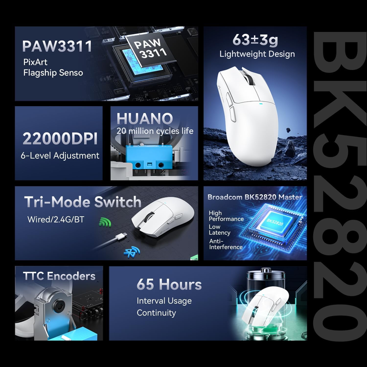 RREGER-X11SE Lightweight Wireless Gaming Mouse, 59g Tri-Mode BT/2.4G ...