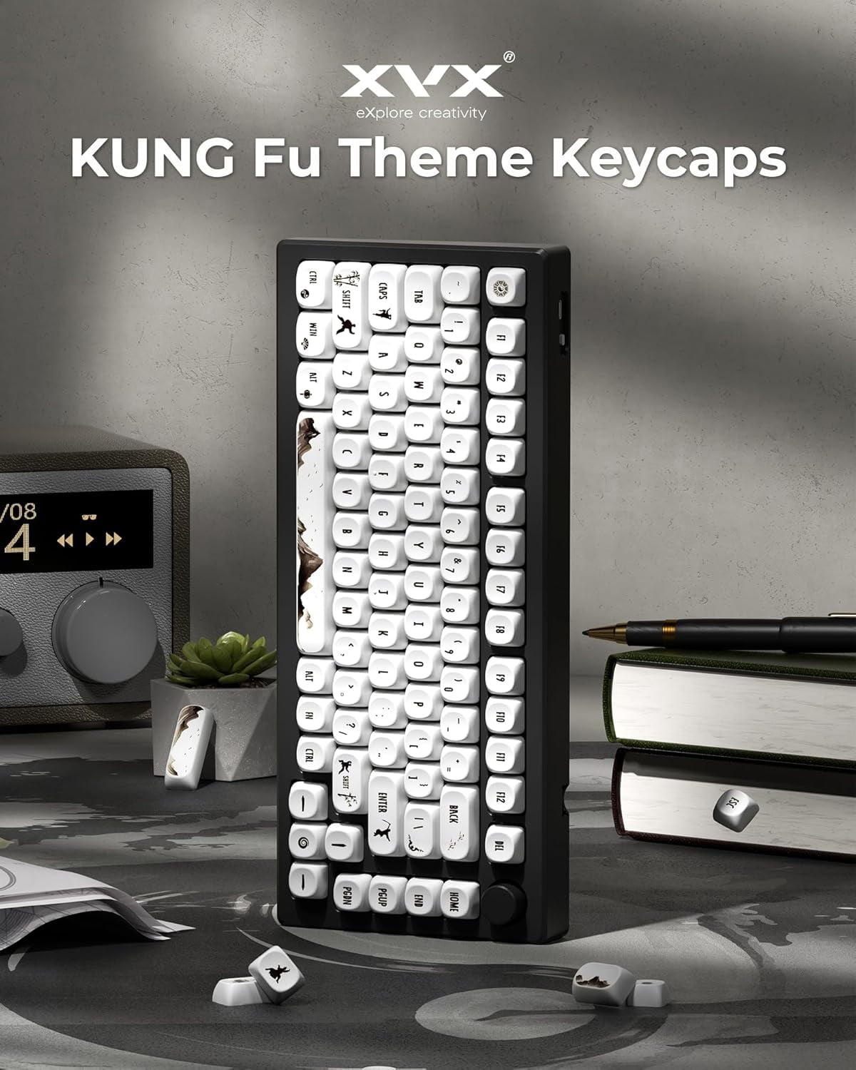 RREGER-XVX Keycaps - White Cool PBT Keycaps, MOA Profile Key caps 60 65 ...