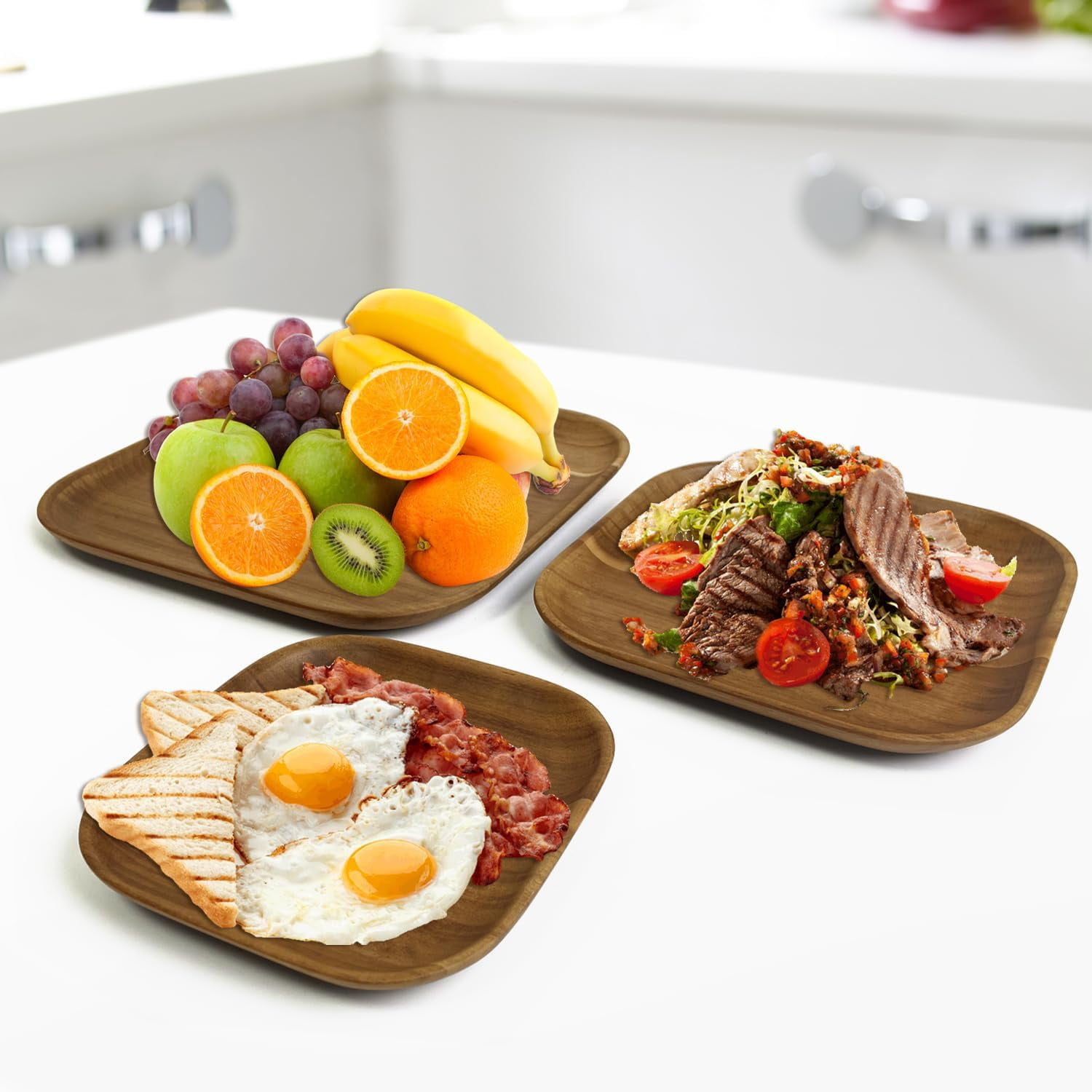 RRFDWQ-Acacia Wooden Plates Set of 3, 6/8/10 Inch Square Serving ...
