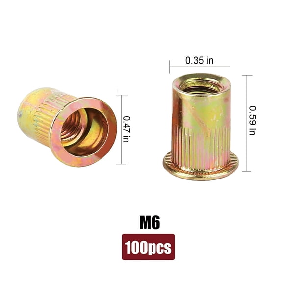 RRFDWQ-M6 Rivet Nut Rivnut Kit - 100pcs M6 Rivnuts Rivet Nuts Kit ...