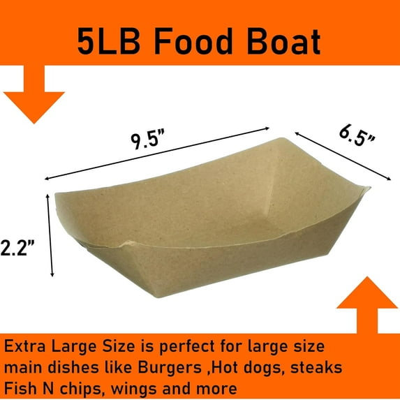 RRFDWQ-Paper Food Trays, Kraft Paper. Extra Large (5LB). 50 Pack ...