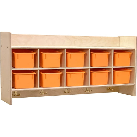 RRI Goods Playschool 10 Section Wall Mounted Storage Cabinet w Orange ...